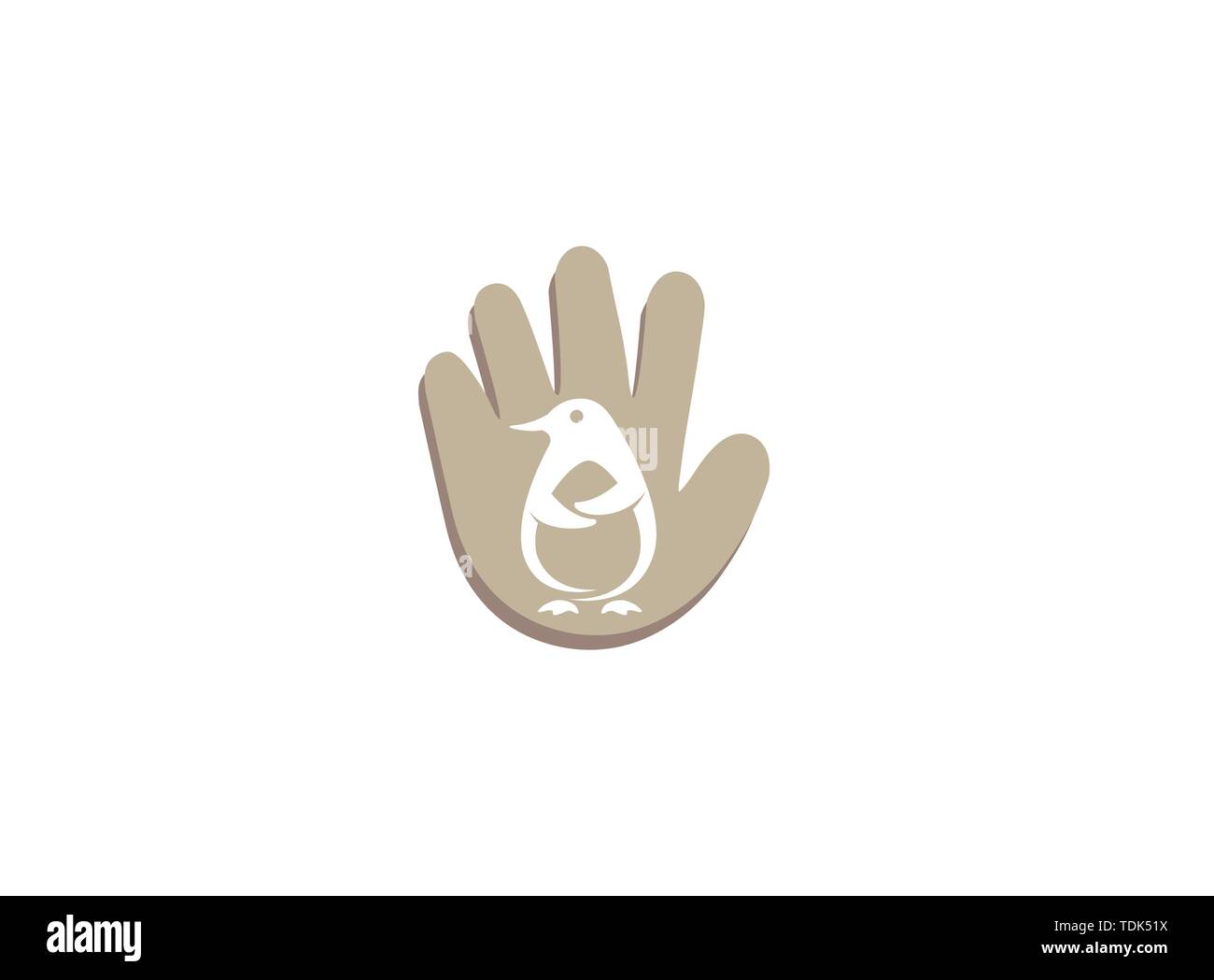 Penguin cute animal for logo design illustration in a hand shape icon ...