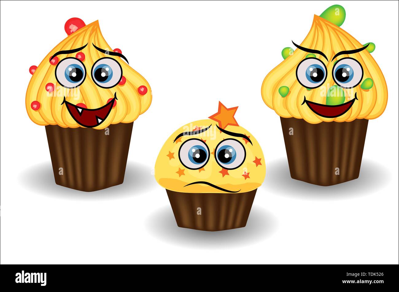 Cute and colorful kawaii style muffin emoticons collection expressing ...