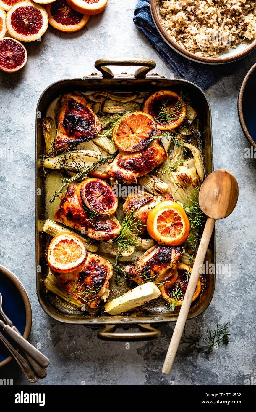Roasted Chicken with Fennel and Oranges Stock Photo - Alamy