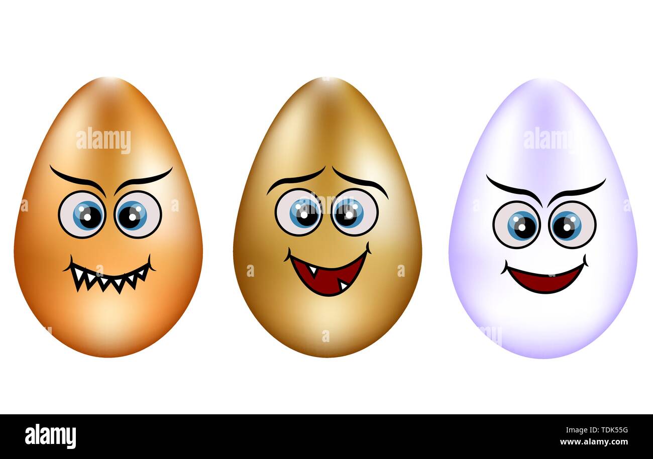 Set of cute Easter eggs. Set of Emoji egg. Smile eggs. Isolated flat ...