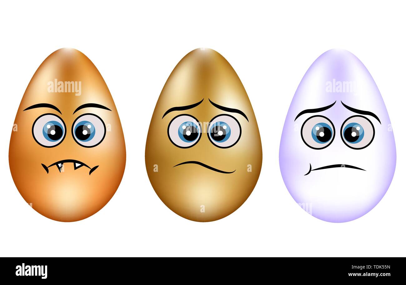 Set of cute Easter eggs. Set of Emoji egg. Smile eggs. Isolated flat ...