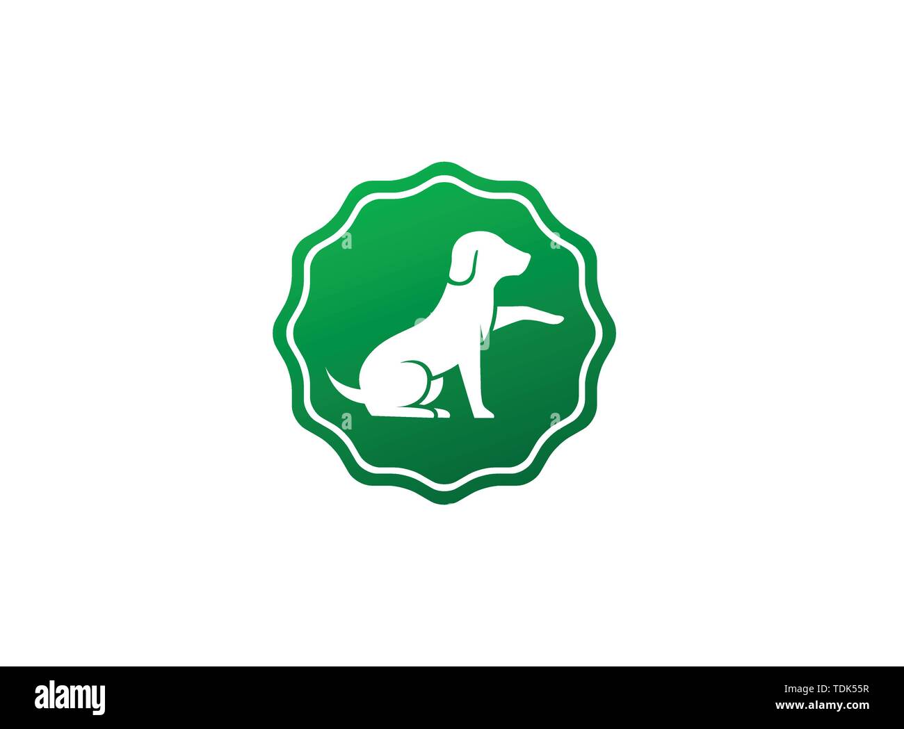 Cute dog sitting and Shaking hand in the shape logo design illustration ...