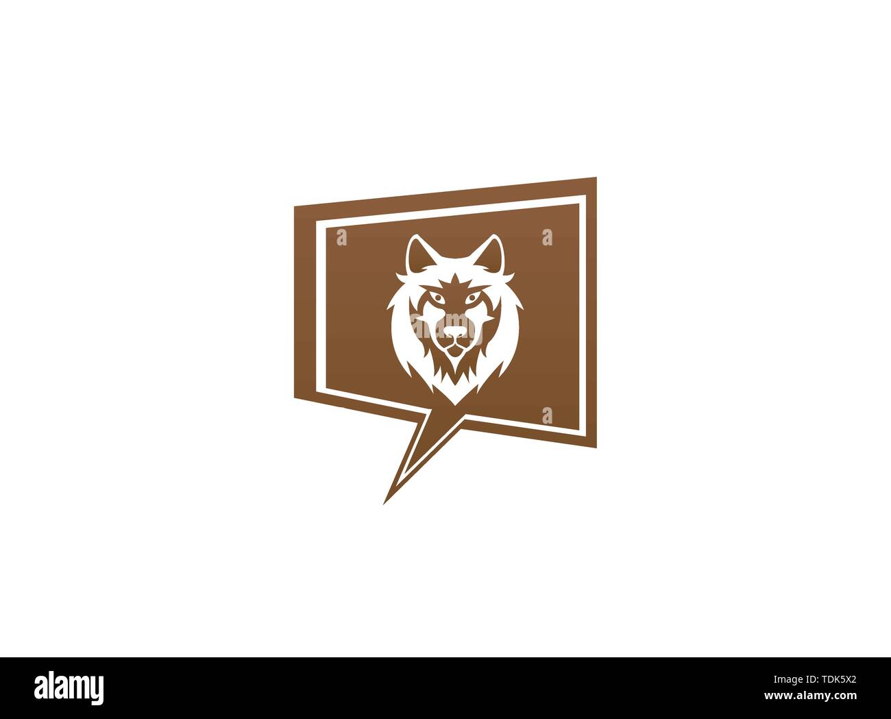 Wolf head and face looking in front in a chat icon for logo design ...