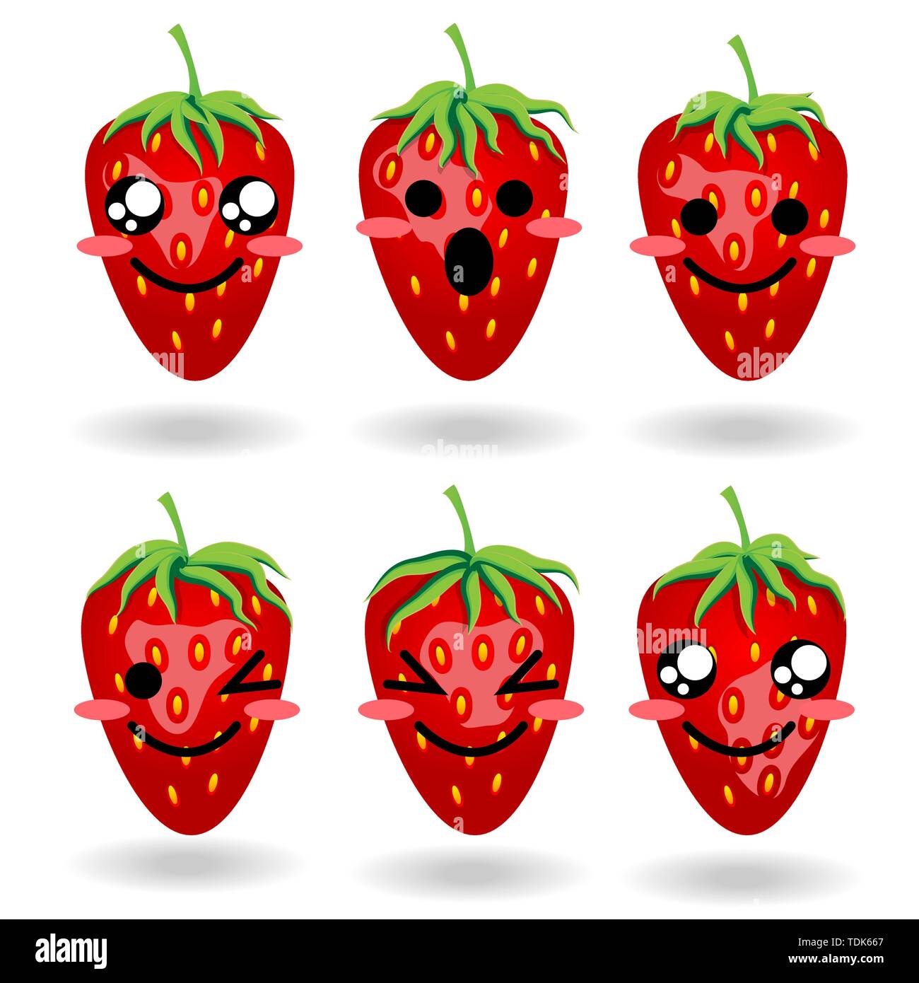 Set of six strawberries with different faces, emotions Stock Vector ...