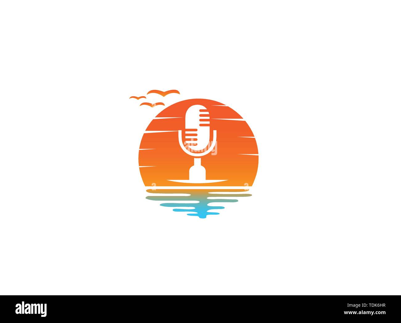 Microphone and speakerphone for logo design illustration in a sun shape ...
