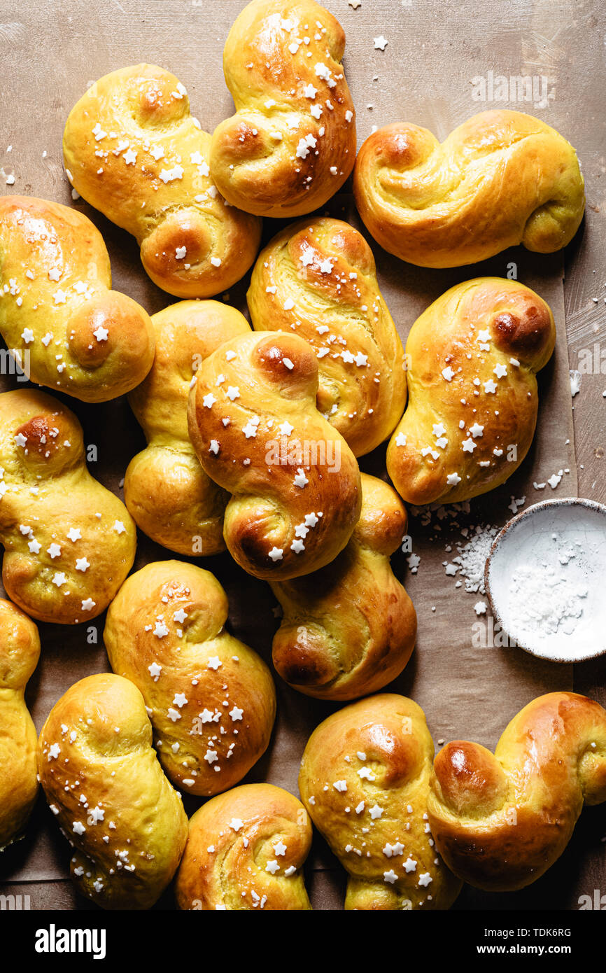 Traditional St Lucia buns decorated with sugar stars Stock Photo - Alamy