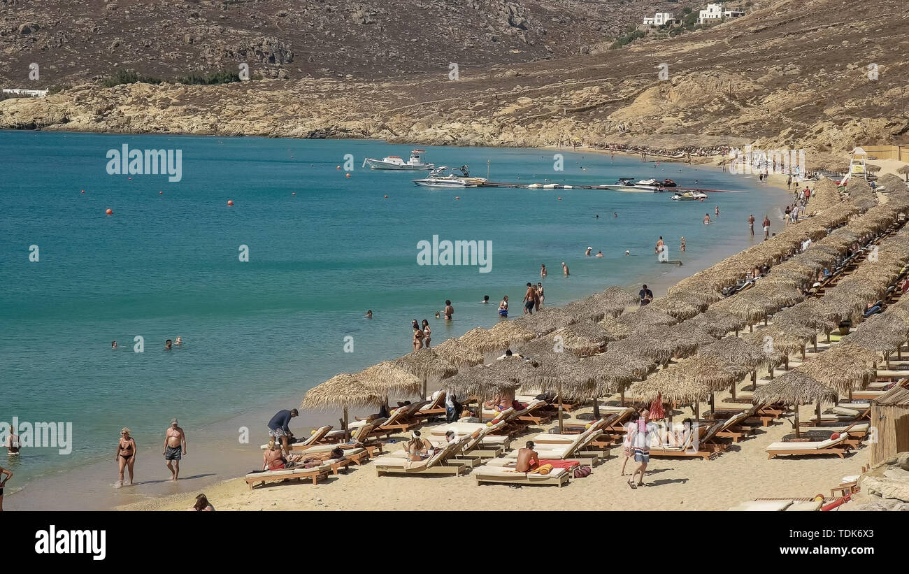close up shot of the popular elia beach on the greek island of mykonos ...