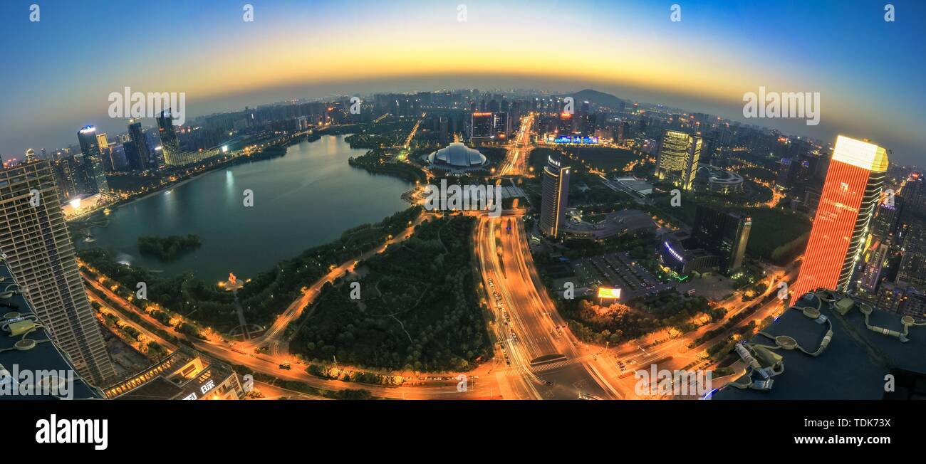 Swan Lake night, this is also the center of Hefei City Administrative ...