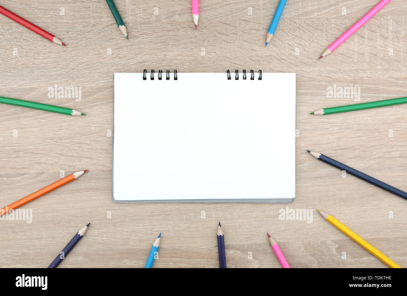 Open notebook with blank pages and pencil on white background. Back to ...