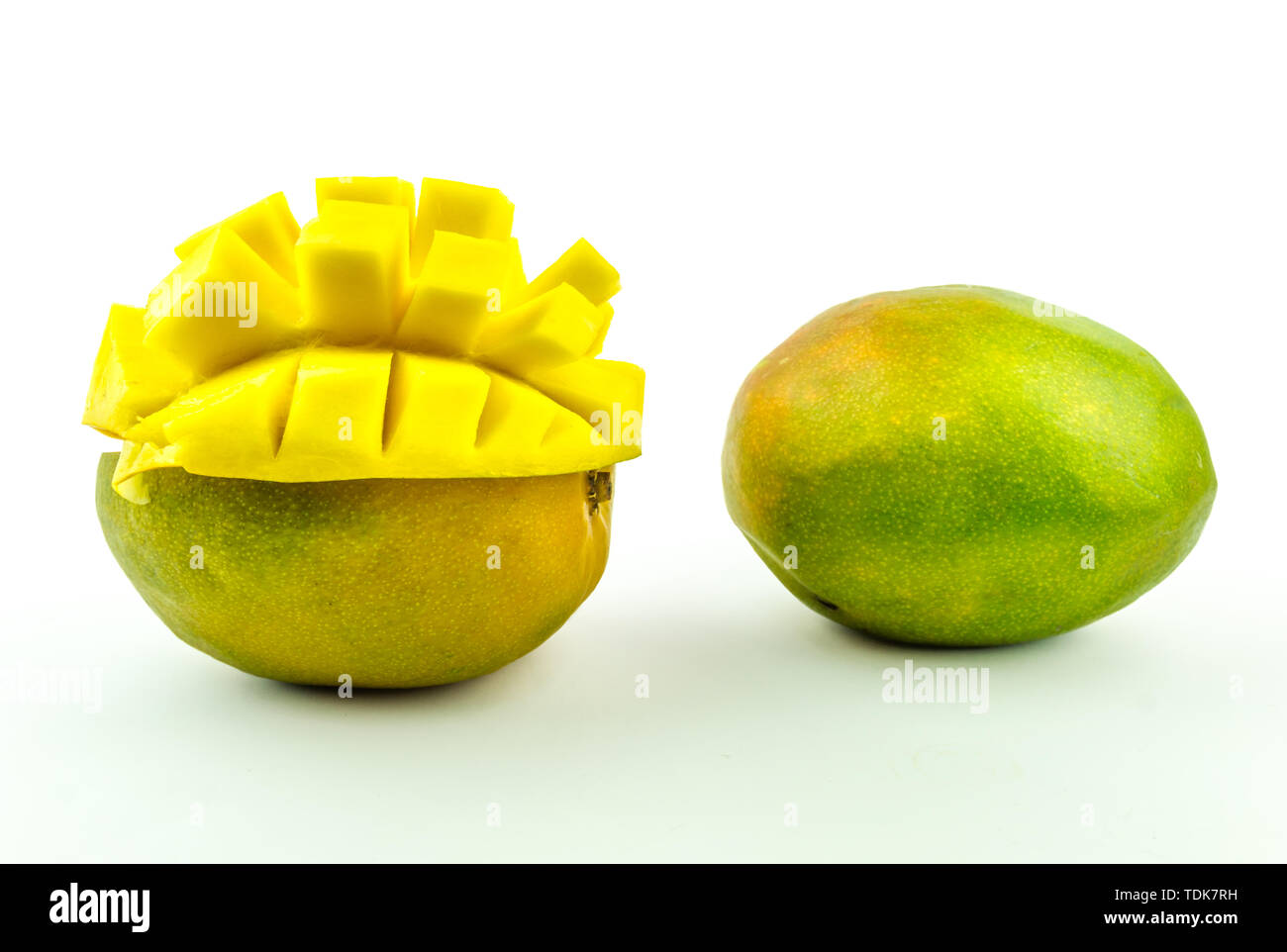Mango fruit collection isolated on white background, cube cut mango and ...