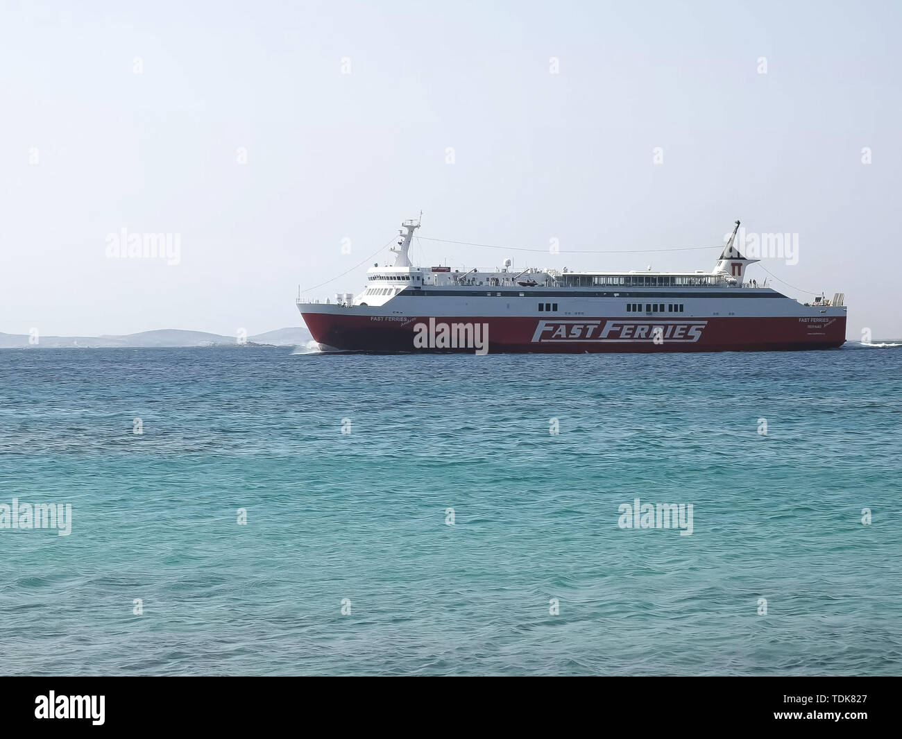 MYKONOS, GREECE- SEPTEMBER, 15, 2016: a ship from the fast ferries line ...