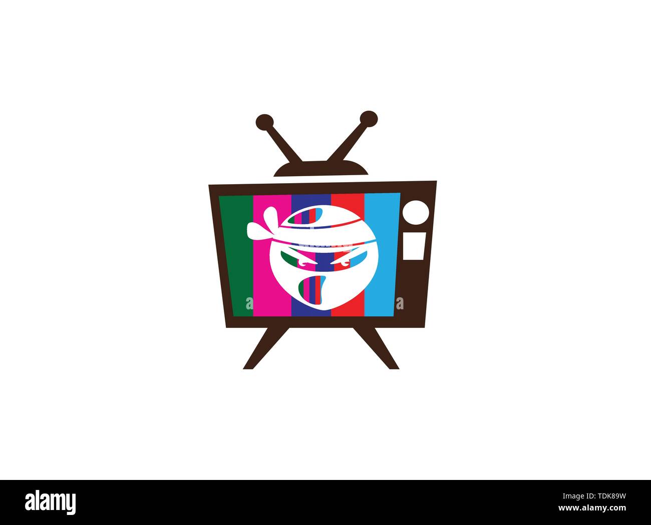 Ninja head with angry face design illustration in a old tv shape colors ...