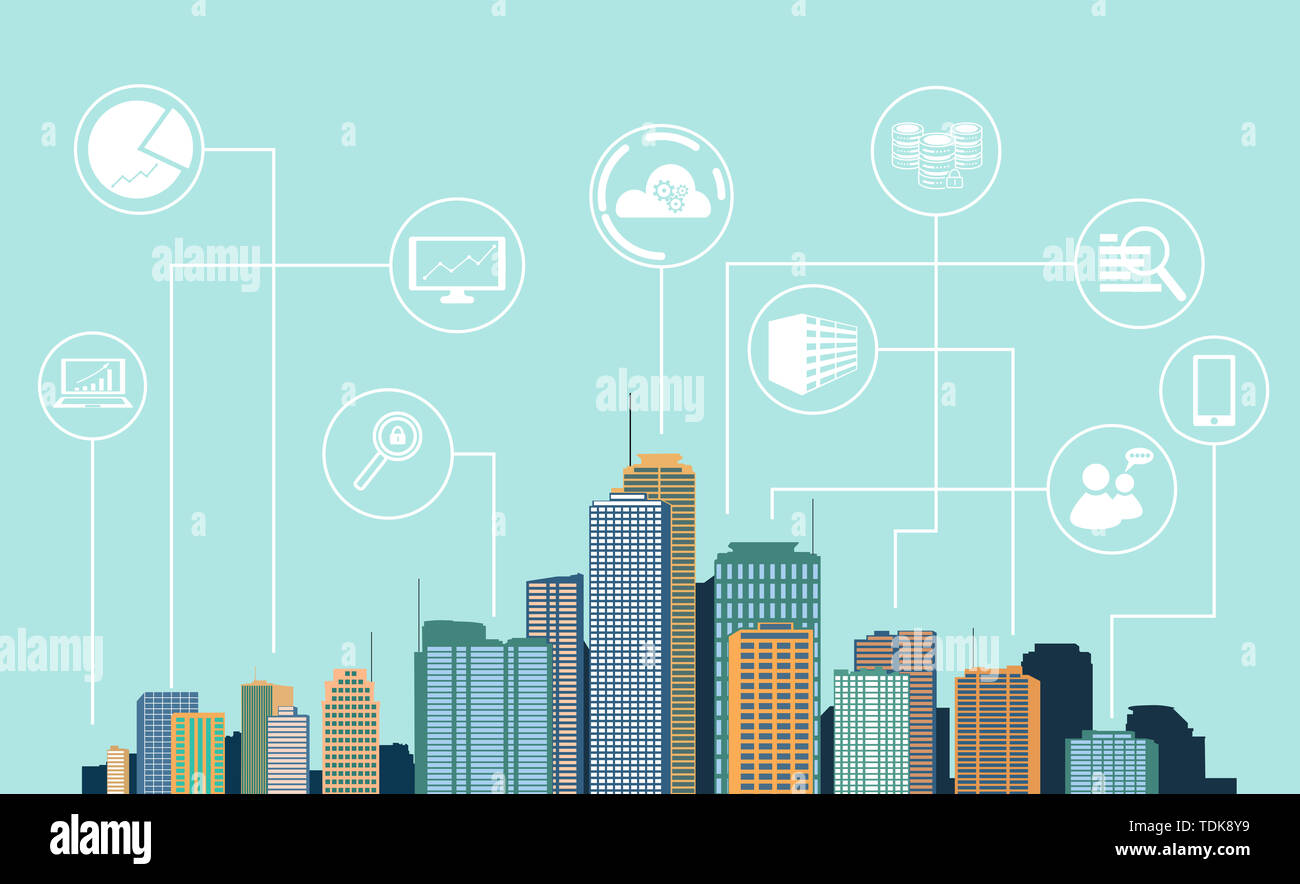 Big data concept icon with city building illustration Stock Photo - Alamy