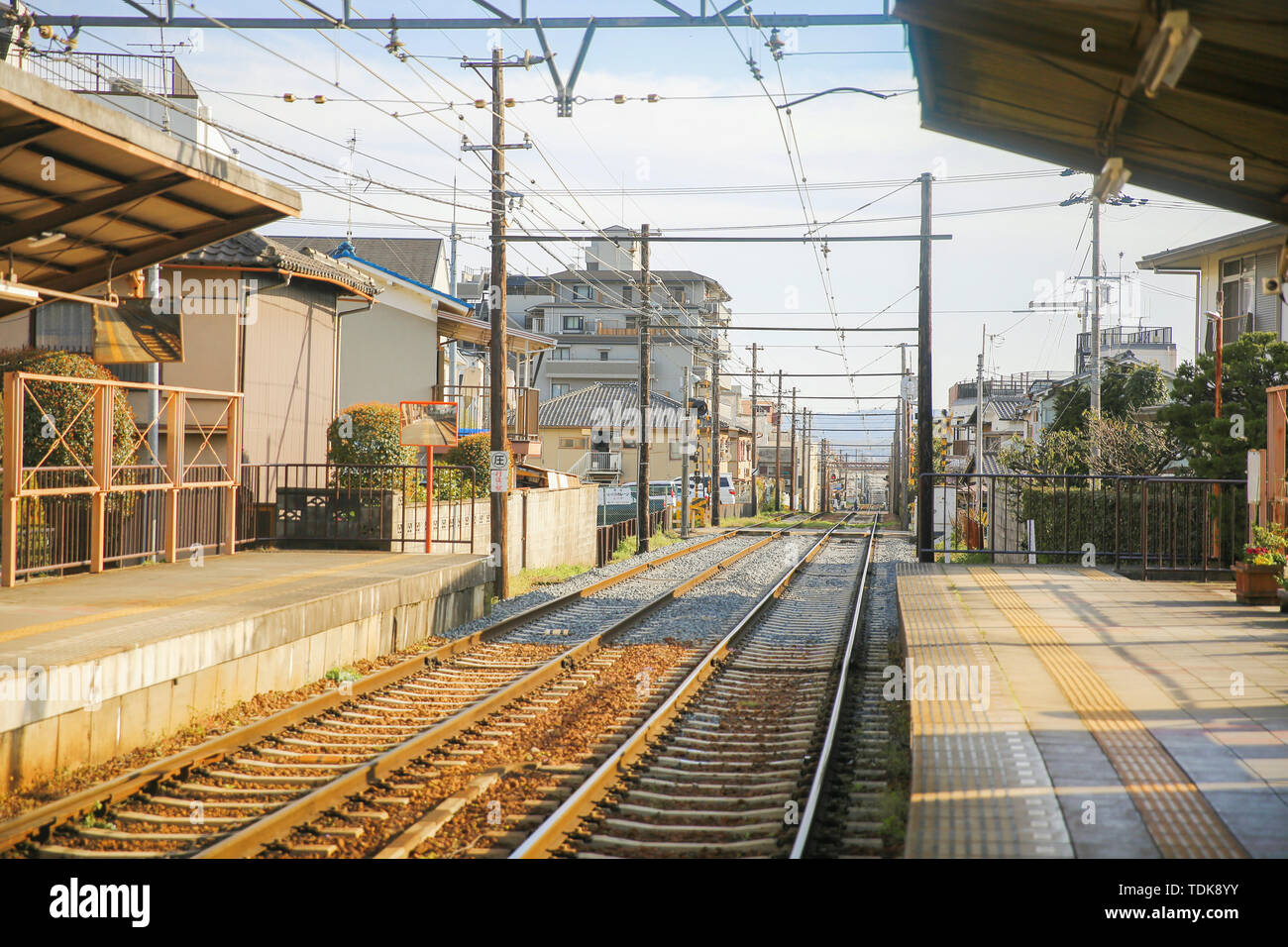 Kyoto Lan electric cherry blossom train Stock Photo - Alamy
