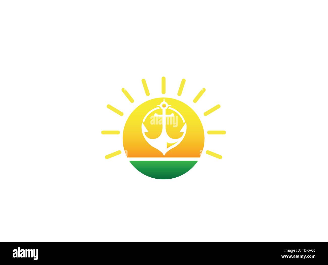 Anchor for boat and yacht for logo design illustration in a sun shape ...