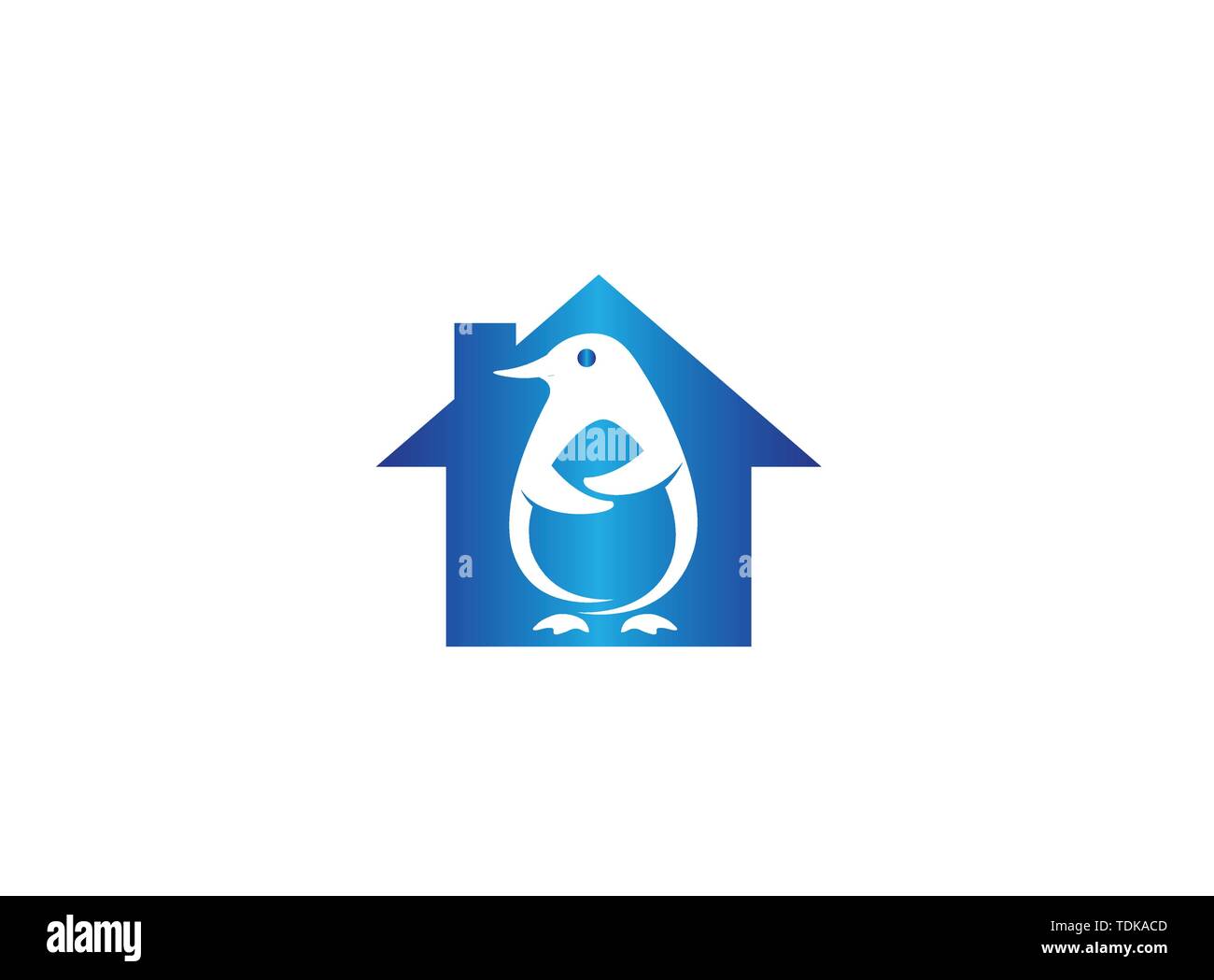 Penguin cute animal for logo design illustration in a home shape house ...