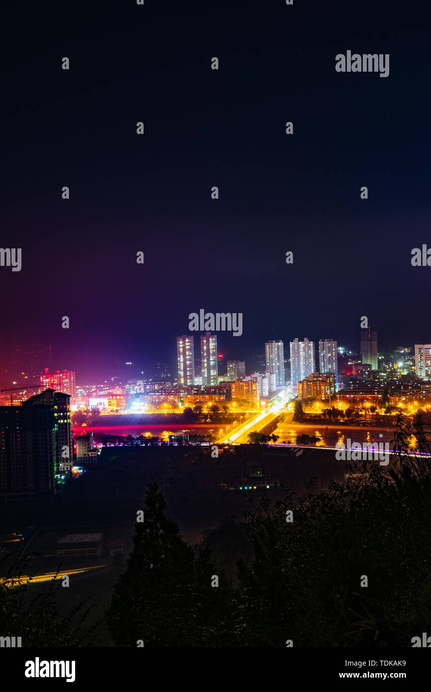 Outdoor town town appearance at night houses and water hi-res stock ...