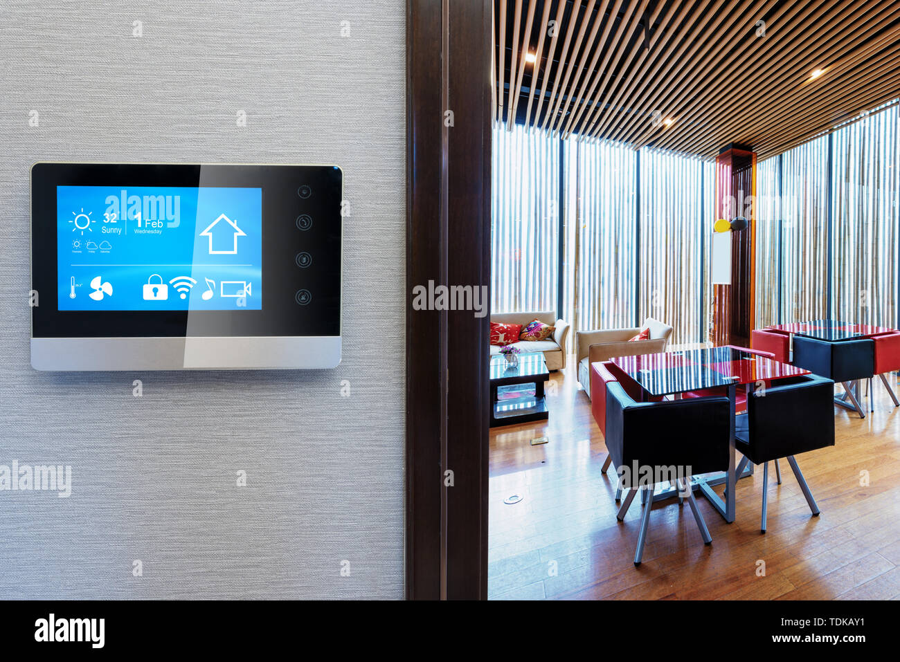 smart screen with smart home and lobby in modern gym Stock Photo - Alamy