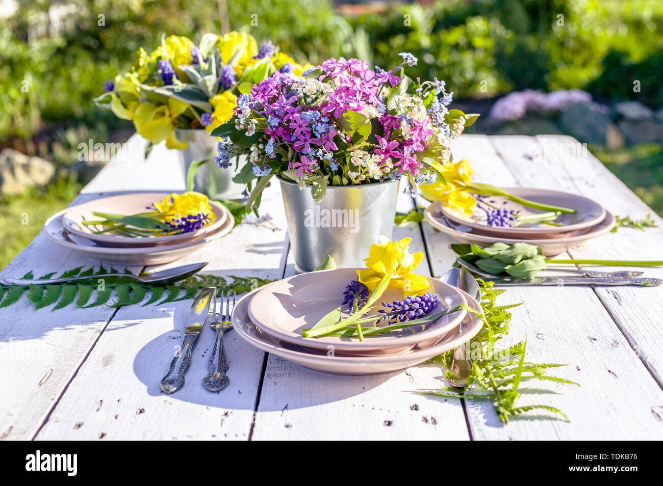 Florist design. Wedding in rustic style. Bouquets of wild flowers ...