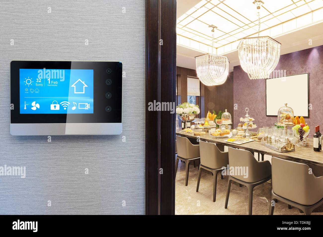 smart screen with smart home and modern staircase Stock Photo - Alamy