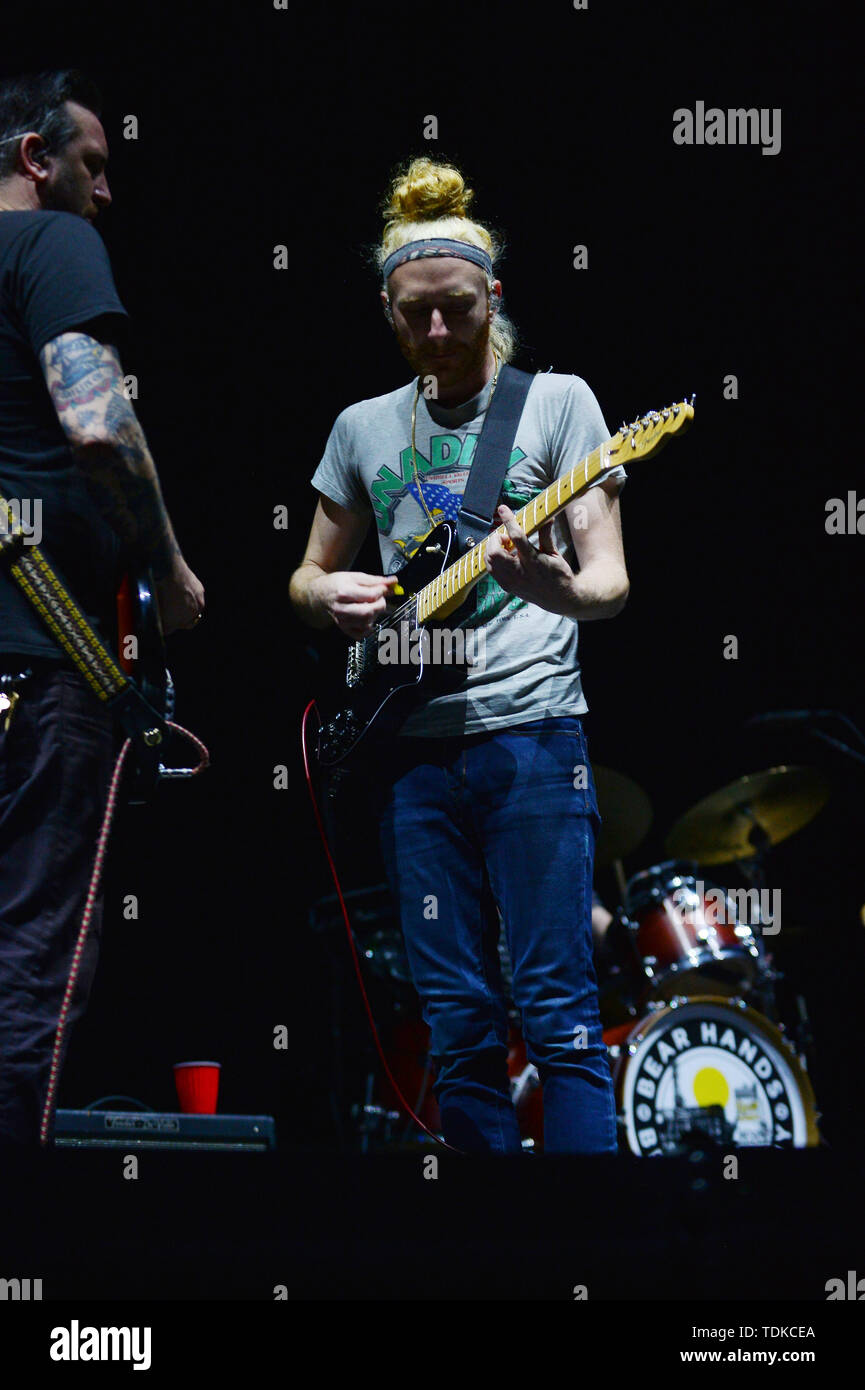 Miami, FL, USA. 15th June, 2019. Bass guitarist Val Loper and singer ...