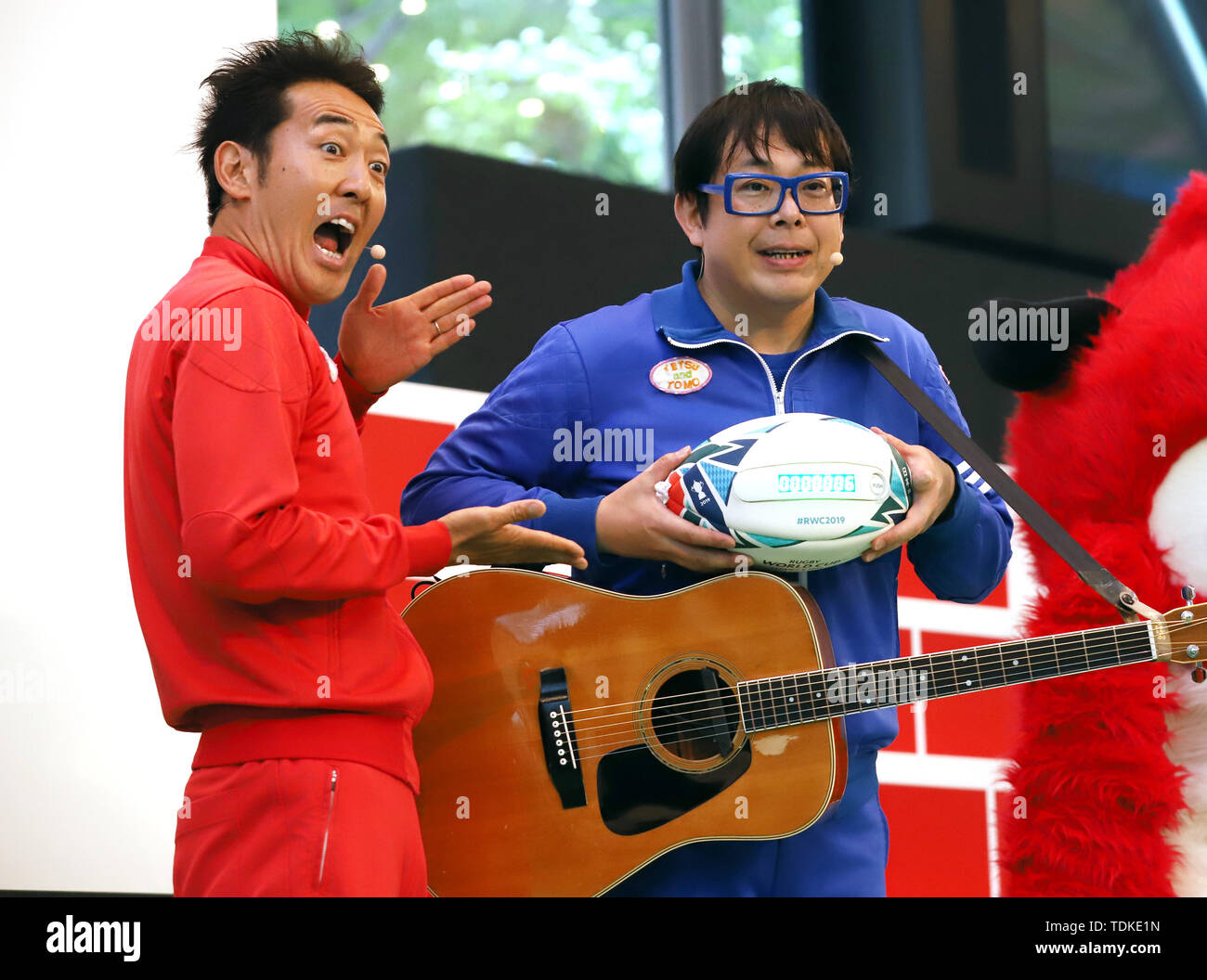 Tokyo, Japan. 16th June, 2019. Japanese comedy duo Tetsu & Tomo members ...