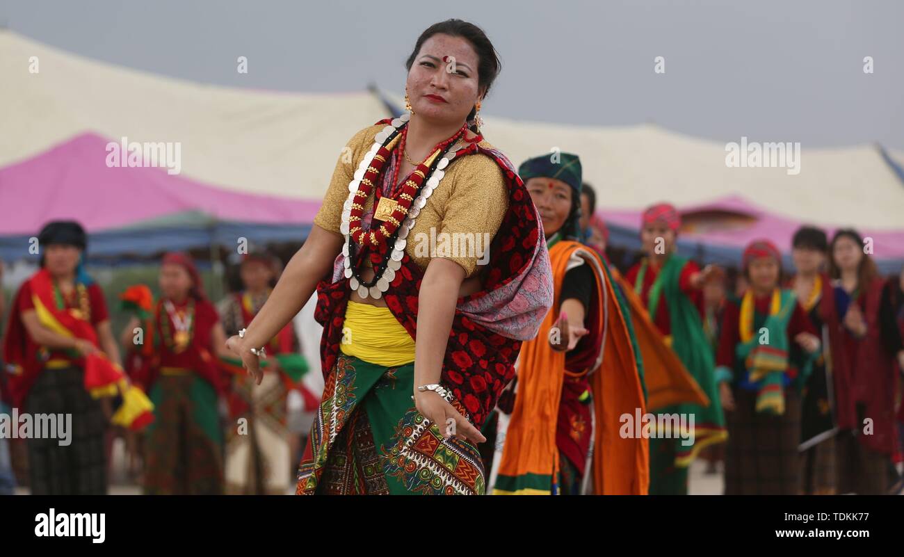 Kathmandu, Nepal. 17th June, 2019. Women from Magar community perform a ...