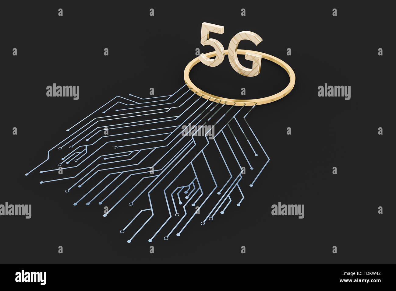 Three-dimensional rendering, 5G chip circuit, technology background ...