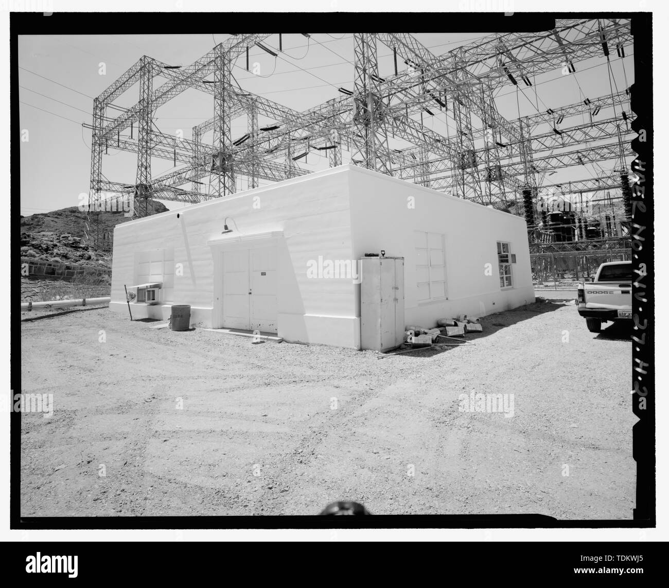 Oblique view of LA Control Building, view southwest - Hoover Dam, Los ...