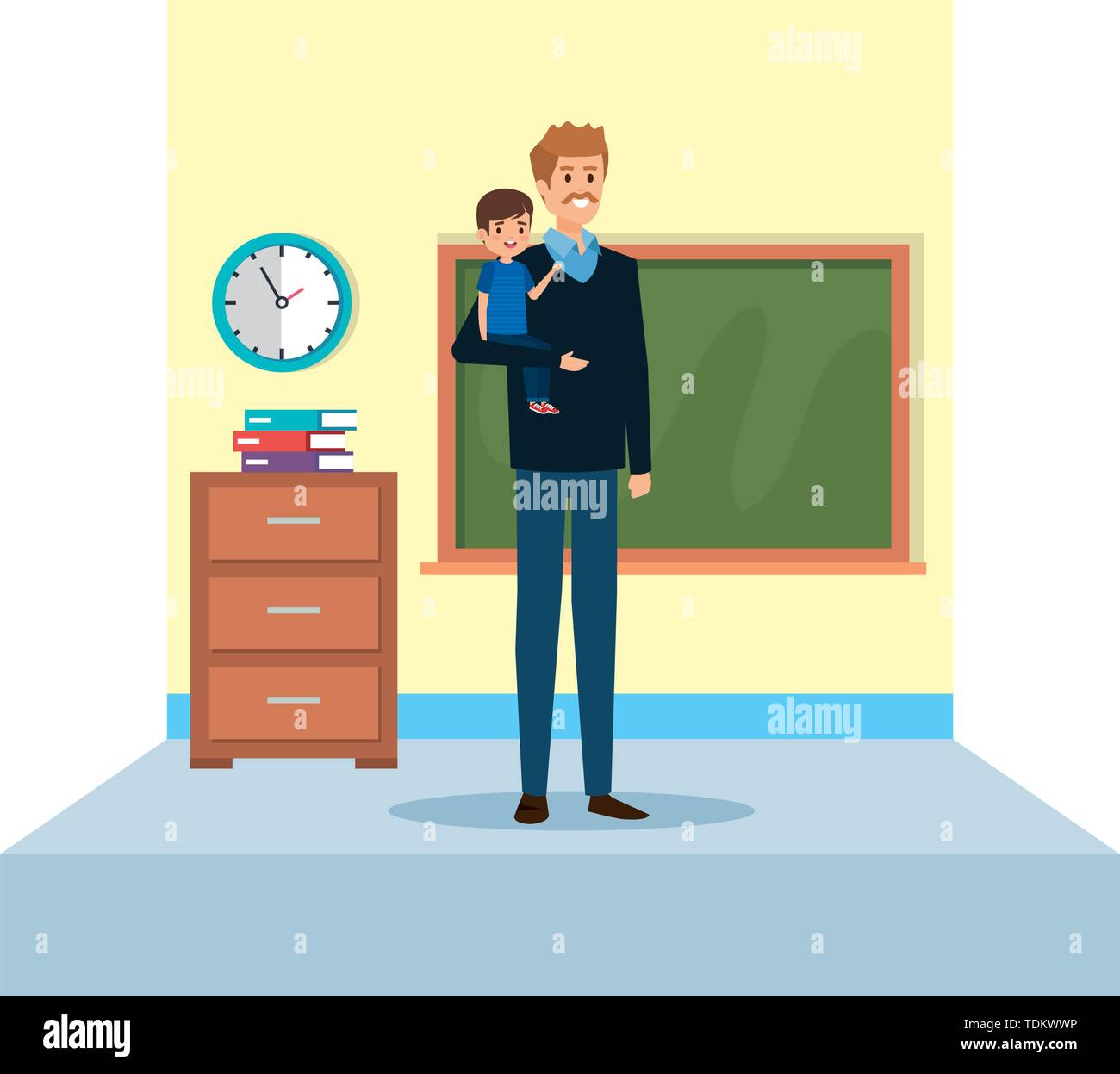 male teacher and little boy in school classroom Stock Vector Image ...