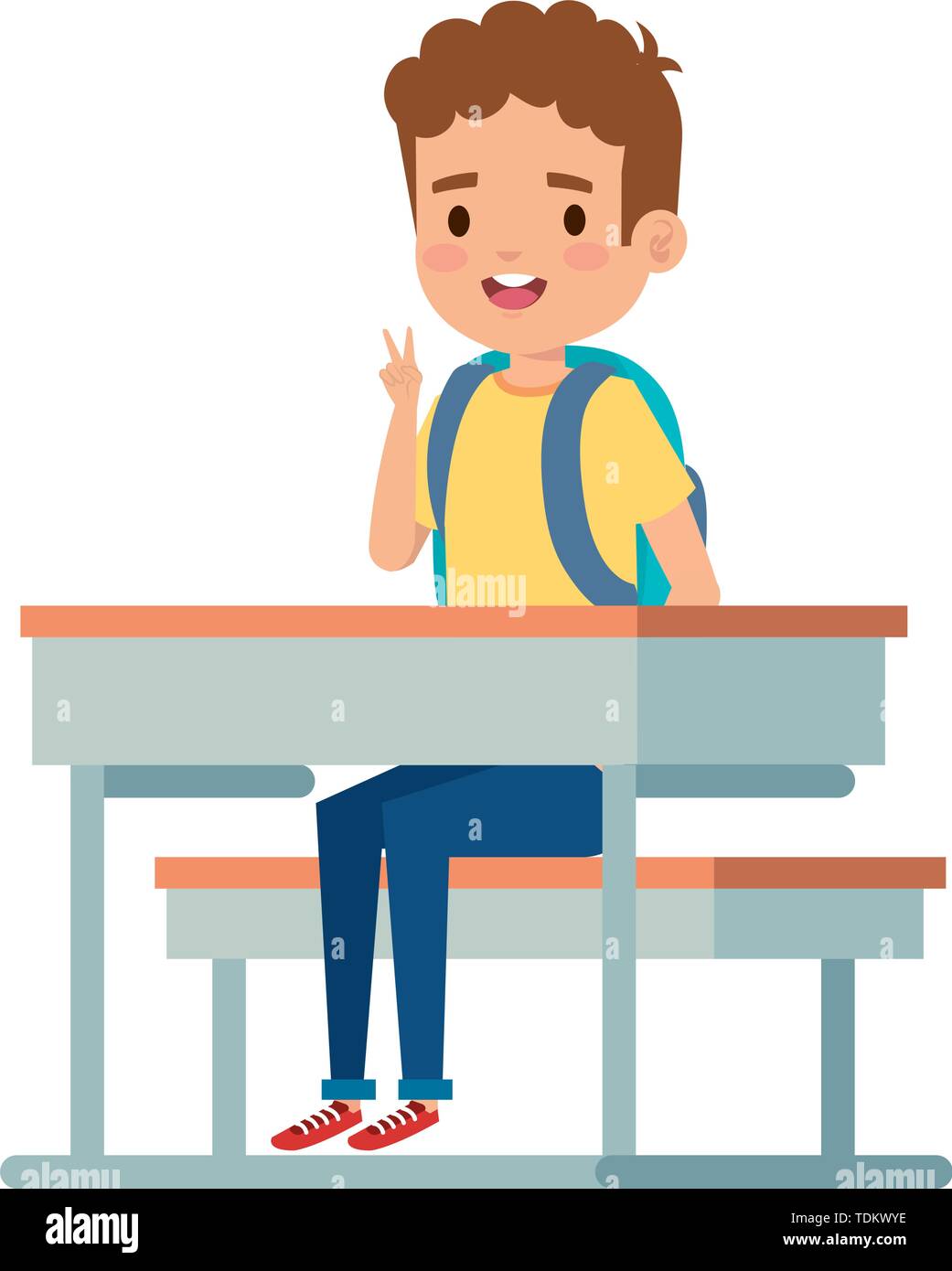happy little student boy seated in school desk Stock Vector Image & Art ...