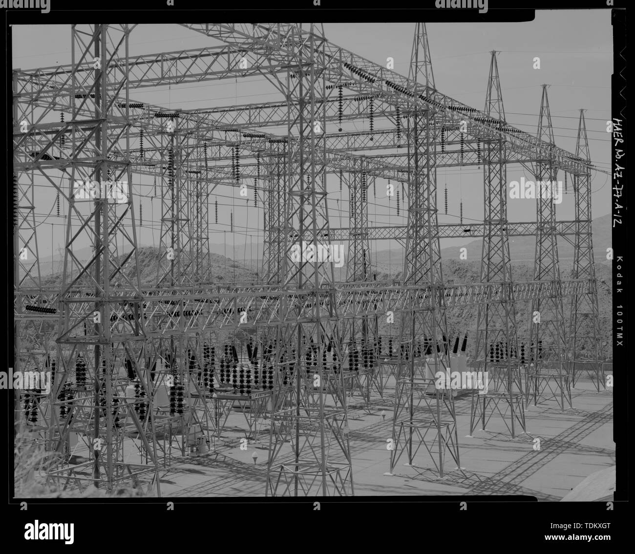 Oblique view of lower 230-KV switchyard. View southwest. - Davis Dam ...