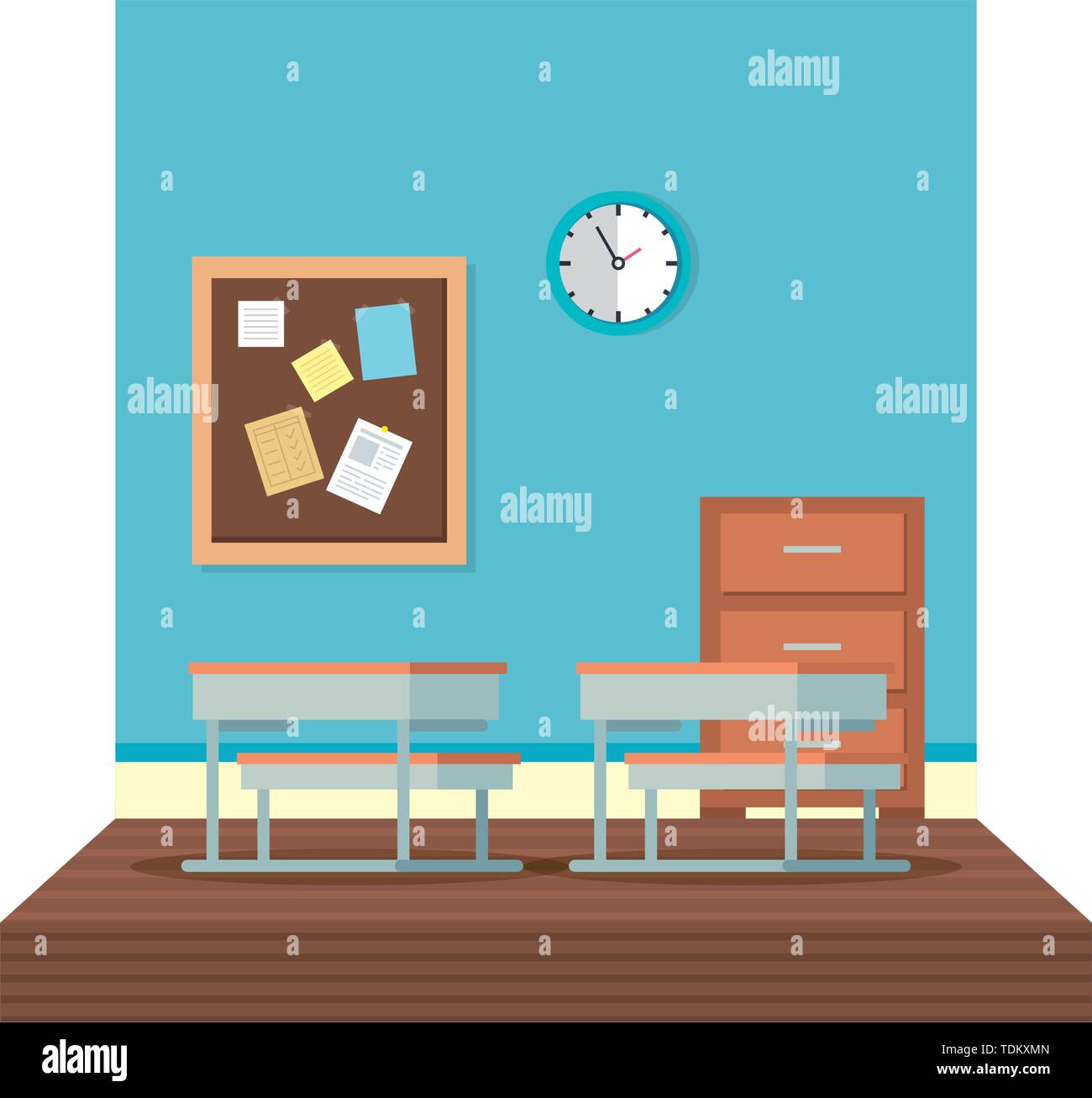 school classroom with watch clock scene Stock Vector Image & Art - Alamy