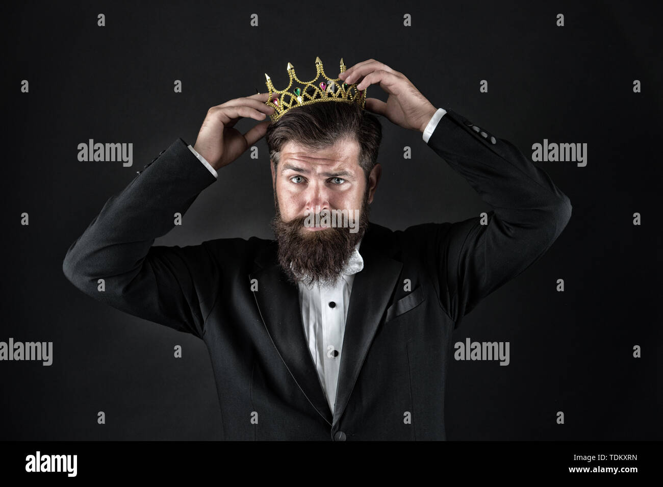 Sense of self importance. Big boss. King crown. Egoist concept ...