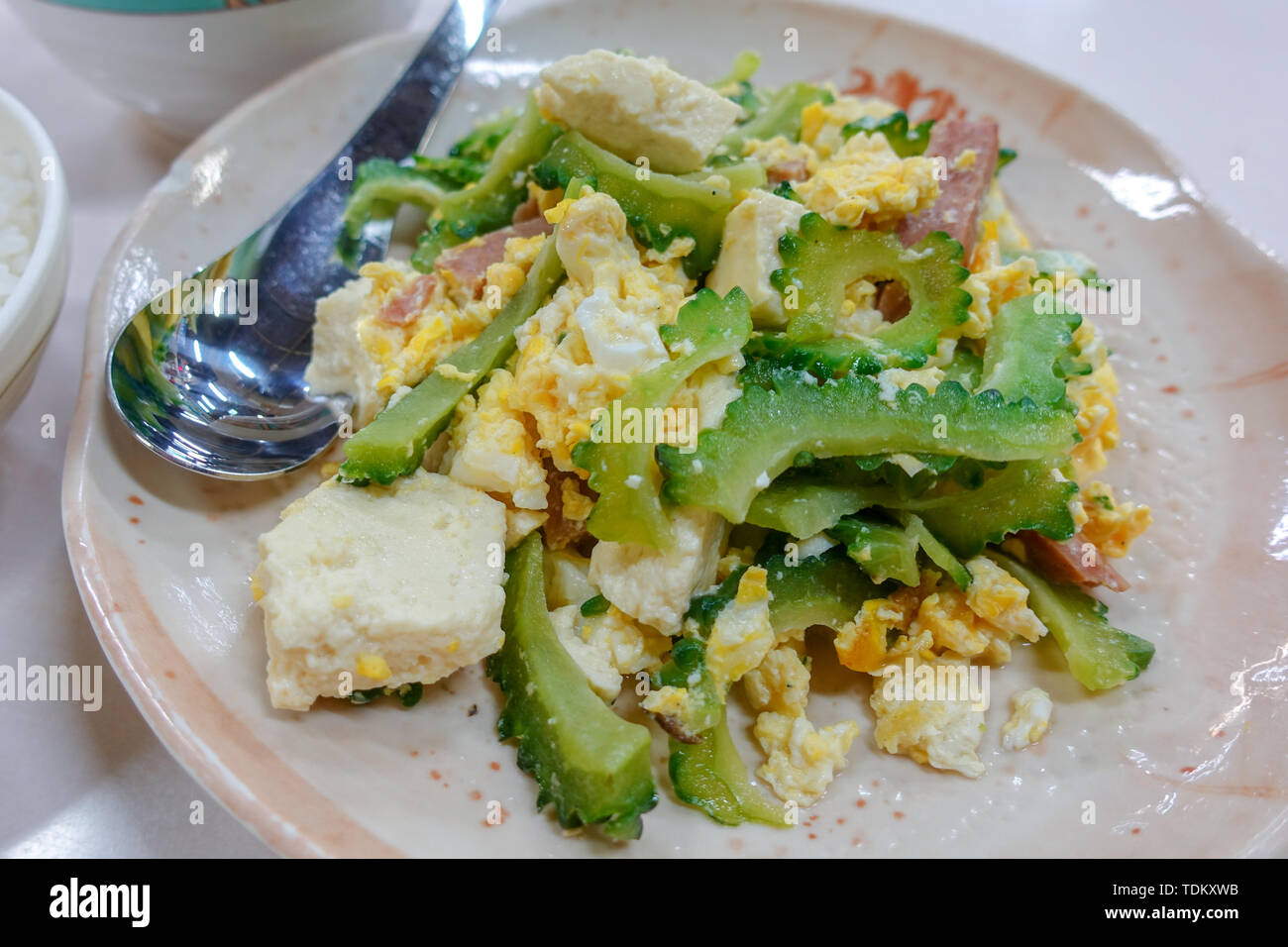 Goya Chanpuru (Okinawan stir fry dish with bitter melon, Japan Stock ...