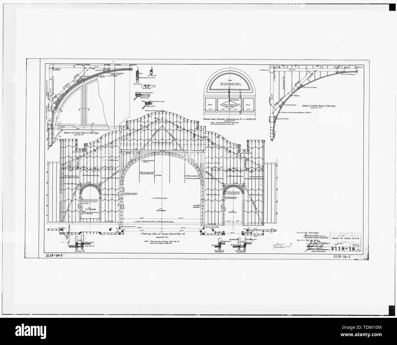 Original plans; framing elevation of inside of front wall of Pier 18 ...