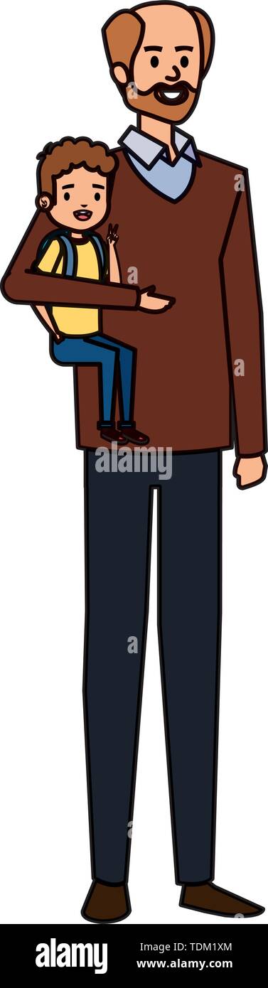 adult father bald with beard and son characters Stock Vector Image ...