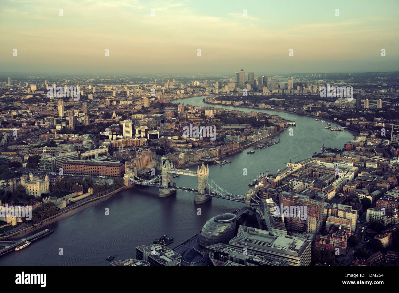 London rooftop view panorama at sunset with urban architectures and ...