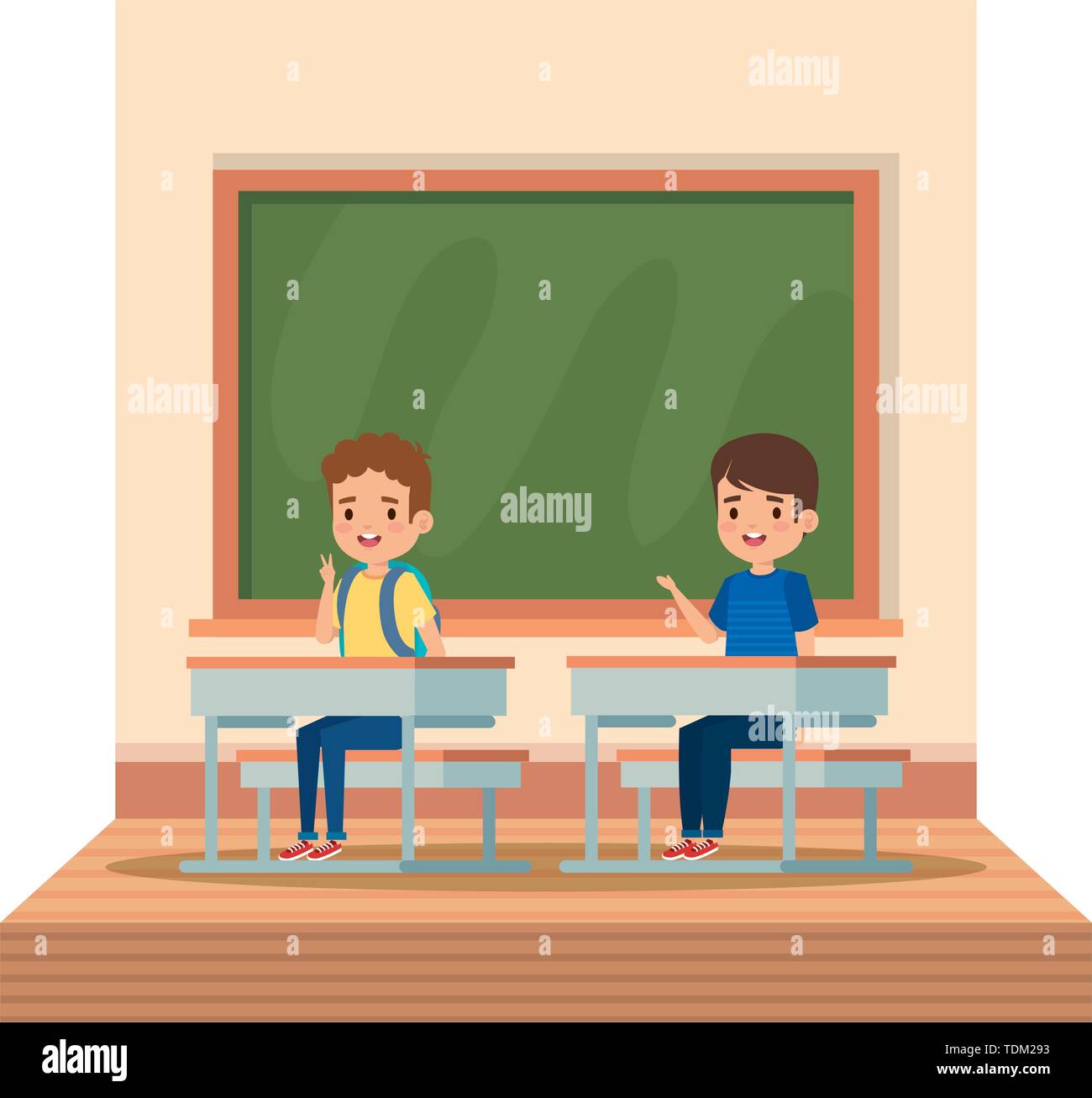 little students boys seated in school desk on the classroom Stock ...