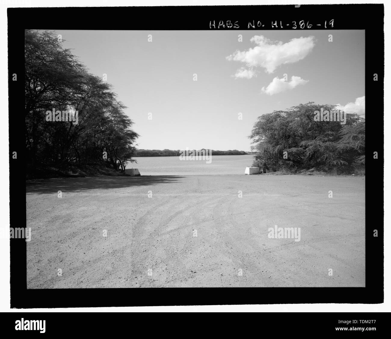 Overview of the area leading to beaching ramp, looking across water of ...