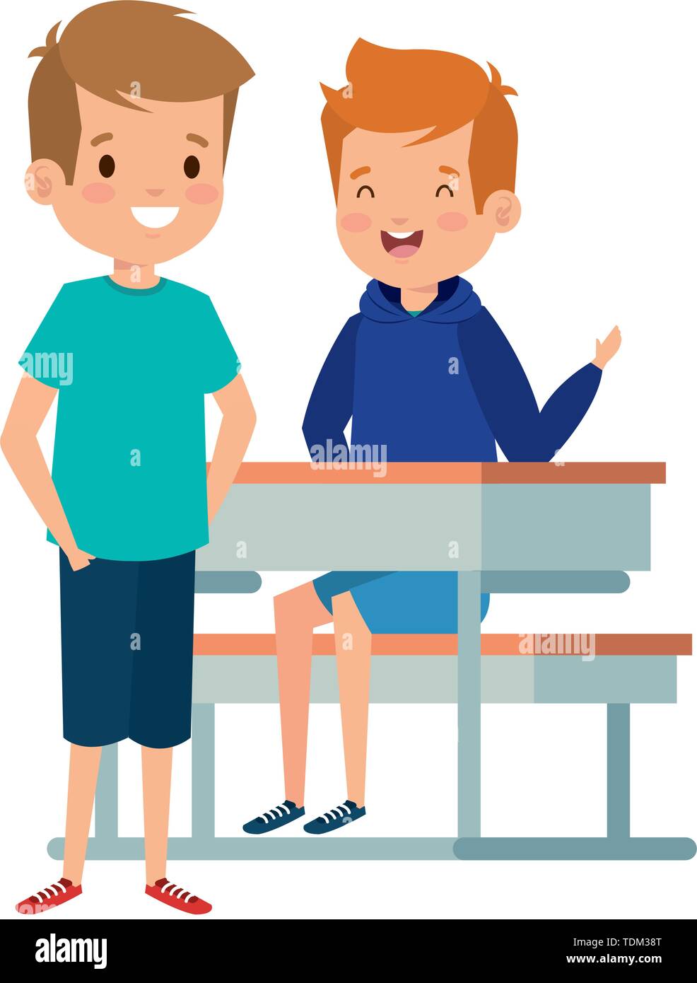 happy little students boys seated in school desk Stock Vector Image ...