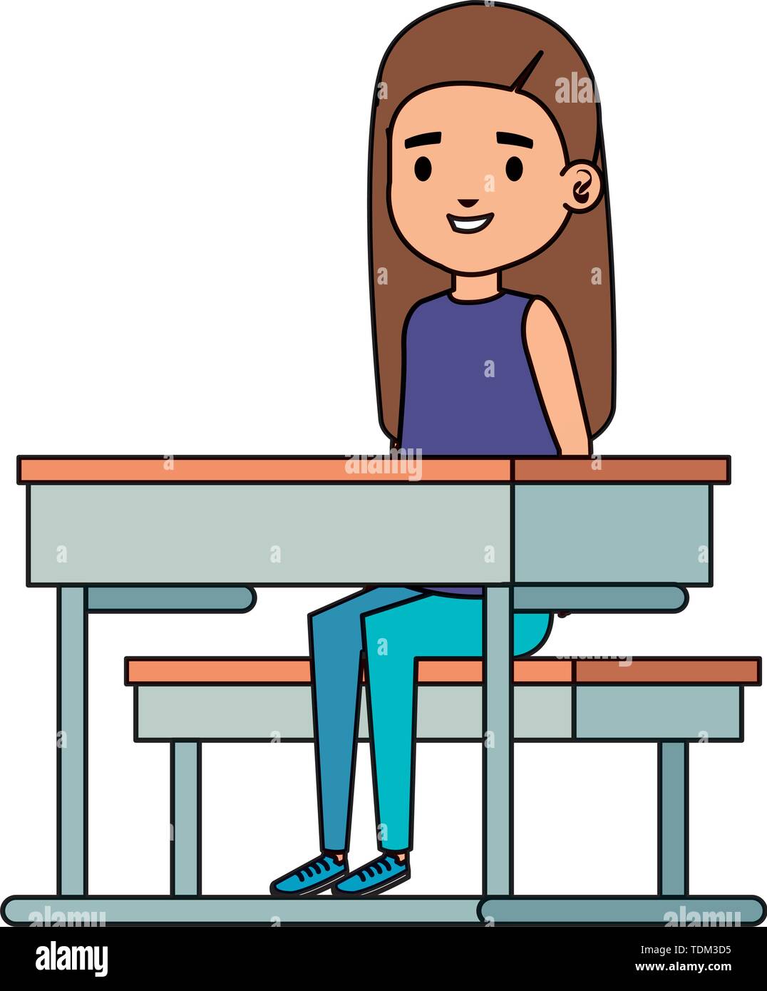 cute little student girl in school desk Stock Vector Image & Art - Alamy