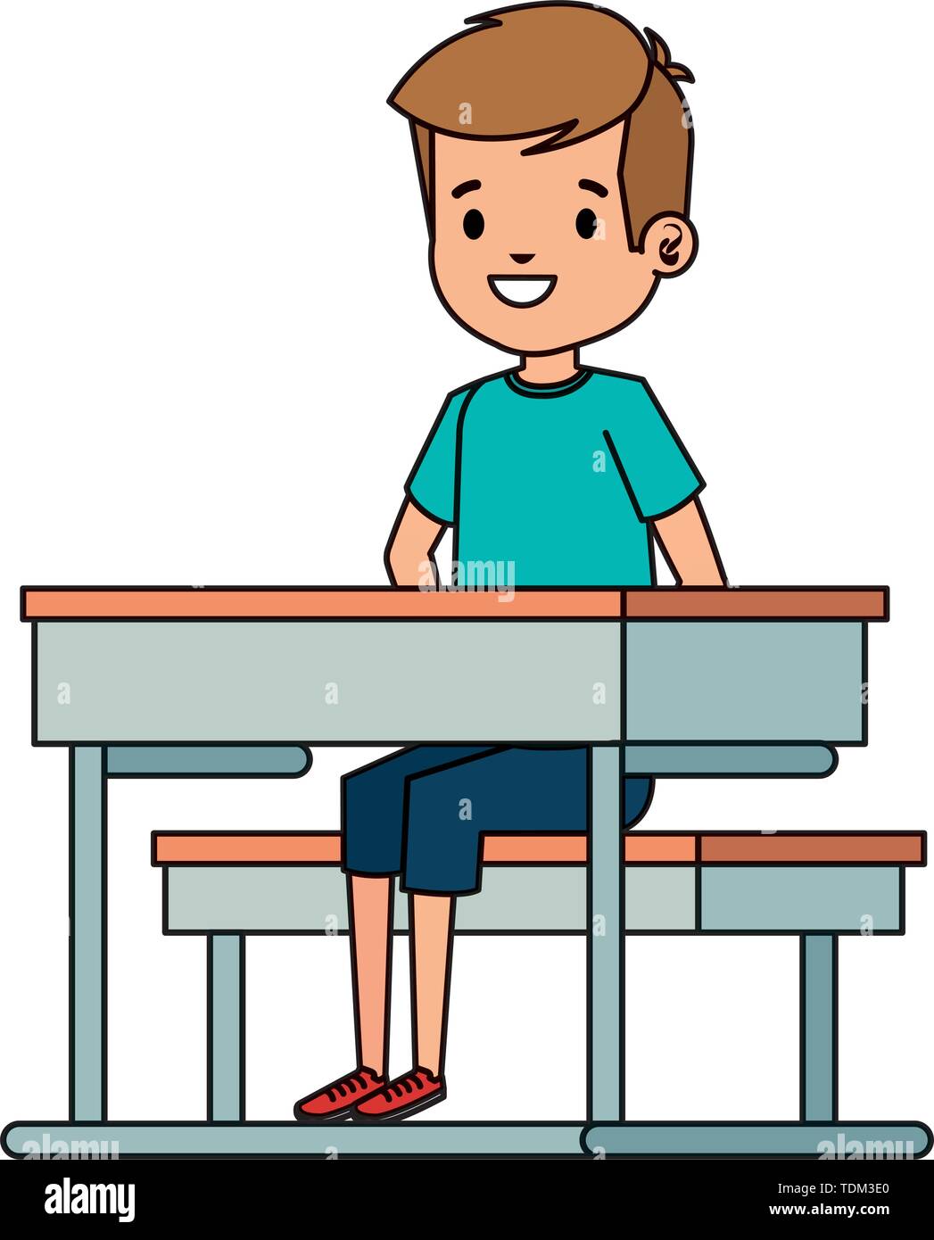 happy little student boy seated in school desk Stock Vector Image & Art ...