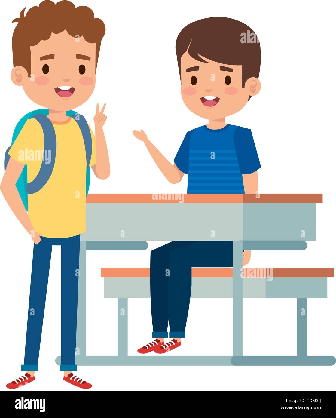 happy little students boys seated in school desk Stock Vector Image ...