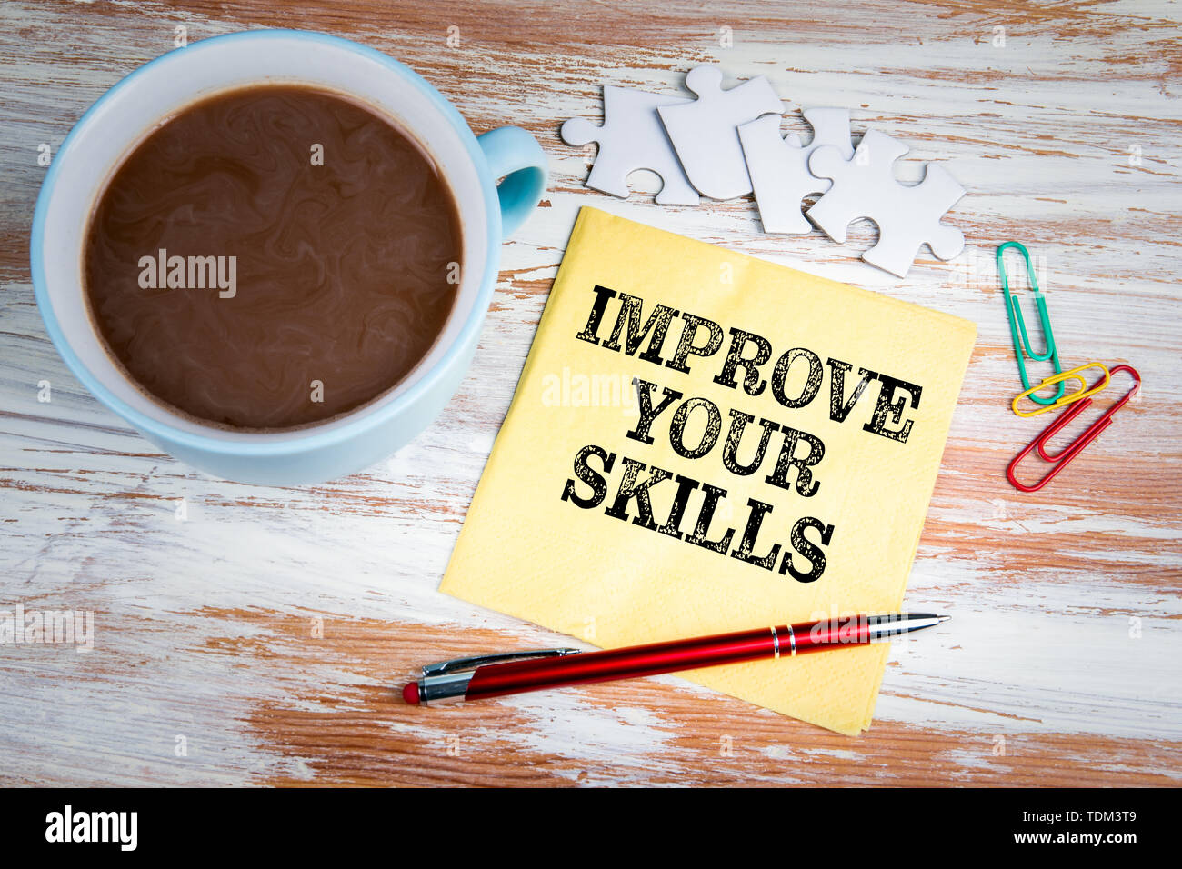 IMPROVE YOUR SKILLS concept. Text on a napkin Stock Photo - Alamy