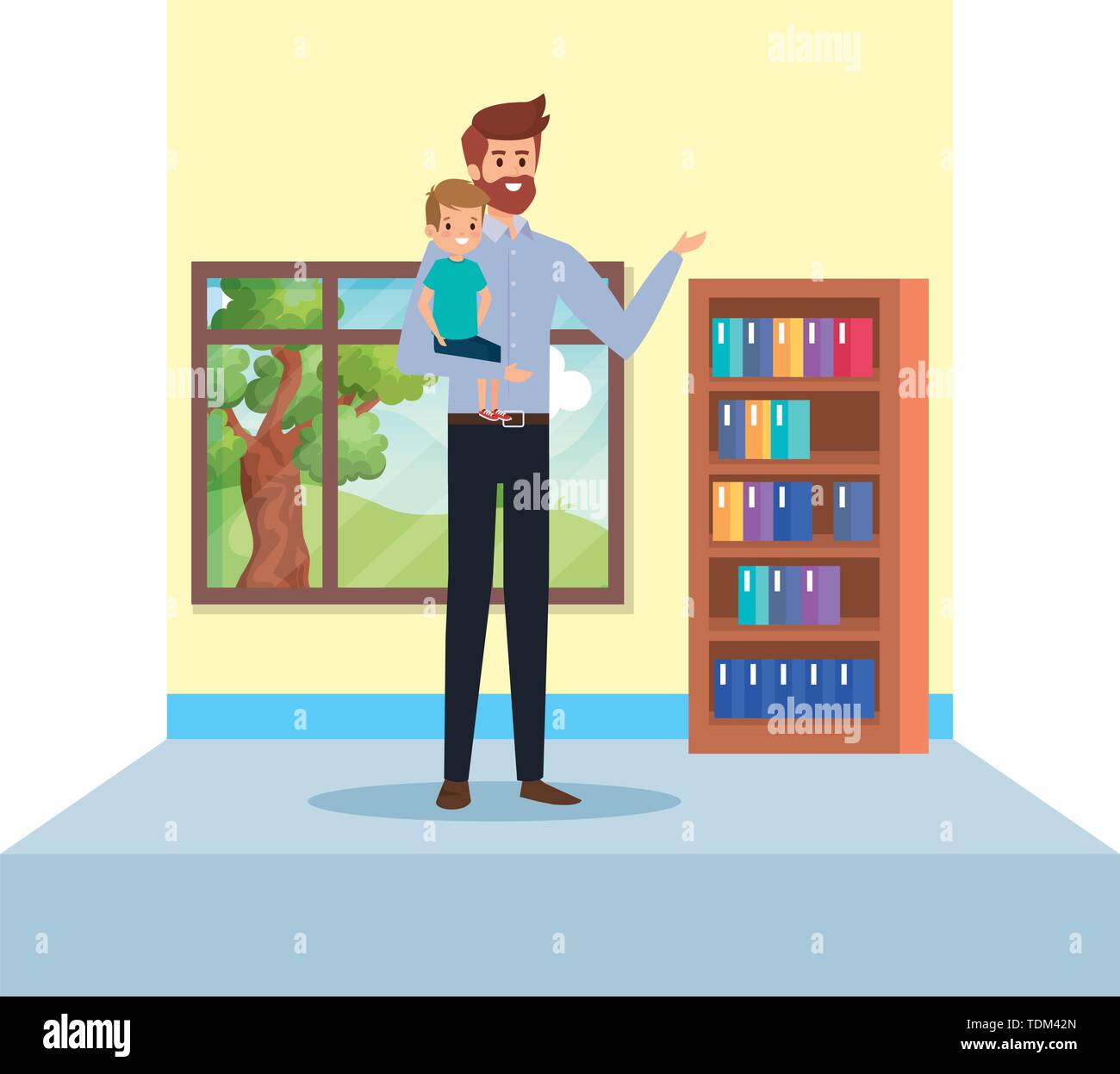 male teacher and little boy in school classroom Stock Vector Image ...