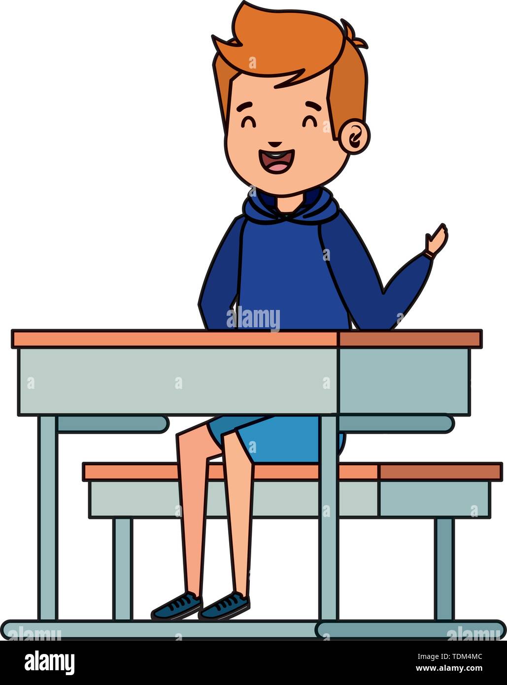 happy little student boy seated in school desk Stock Vector Image & Art ...