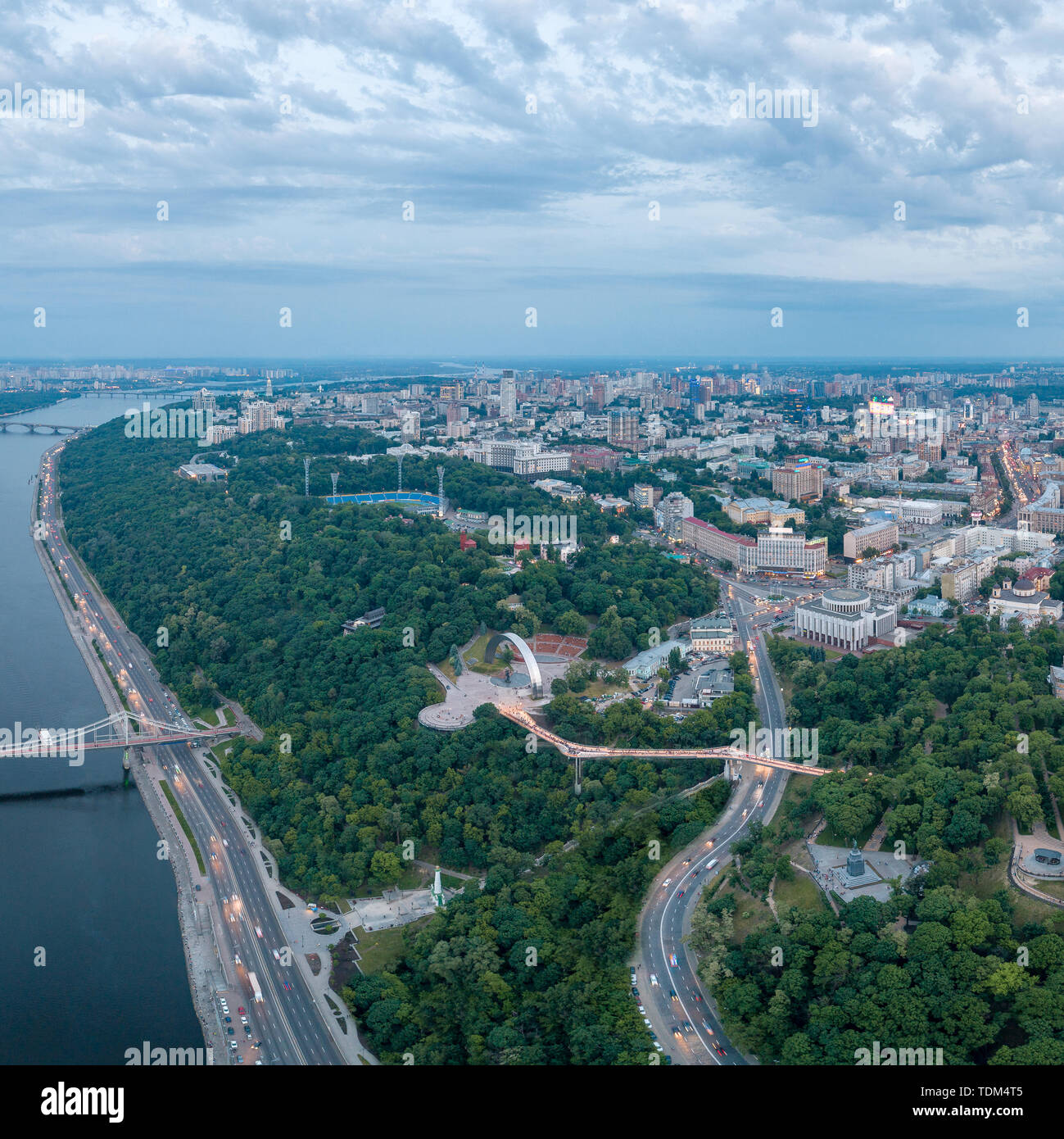 Aerial view of the new glass bridge in Kiev at night Stock Photo - Alamy