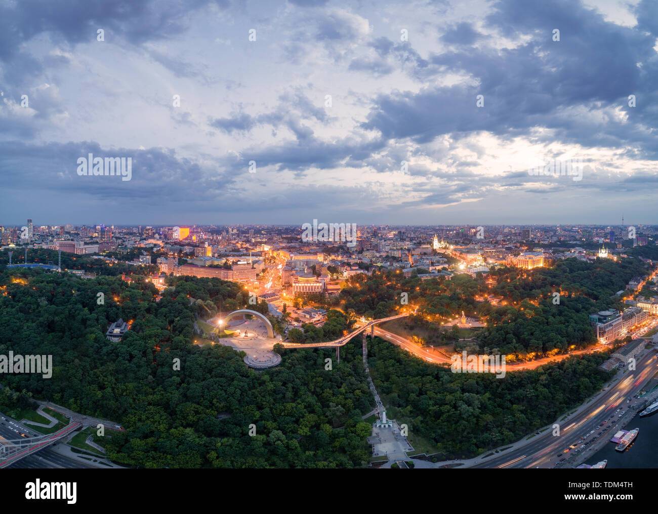 Aerial view of the new glass bridge in Kiev at night Stock Photo - Alamy