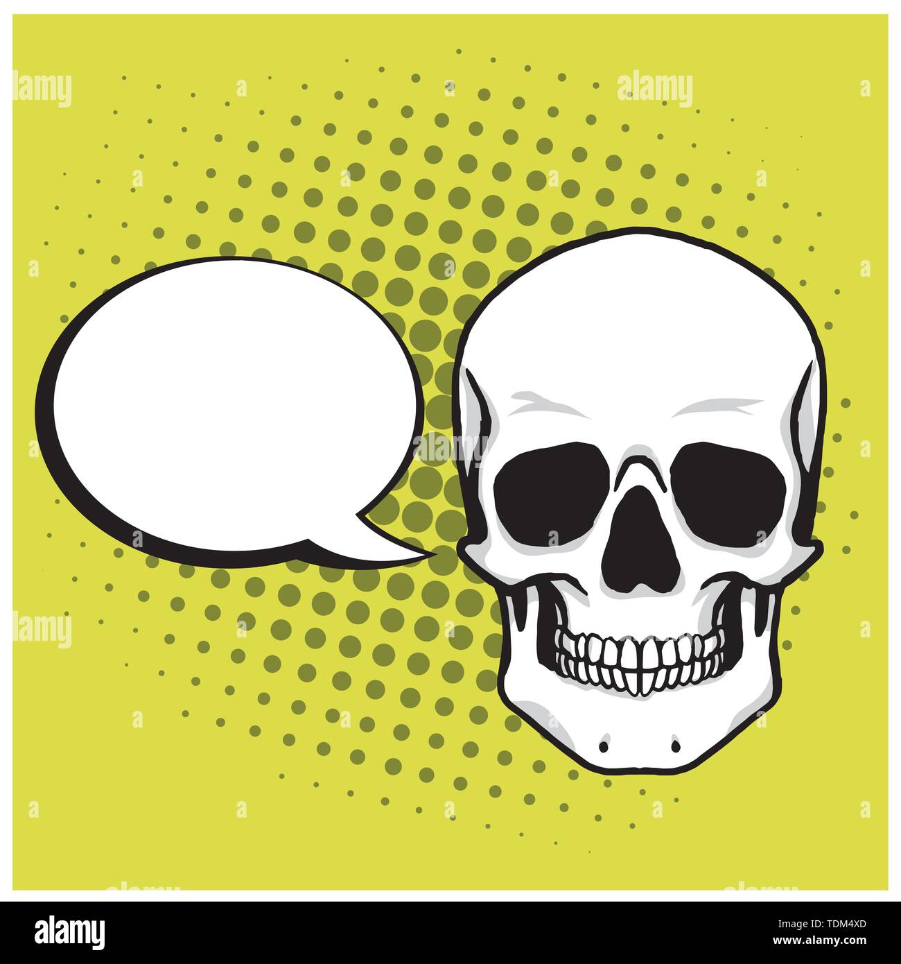 Skull Cartoon Drawing with Bubble Speech Pop Art Background Vector ...